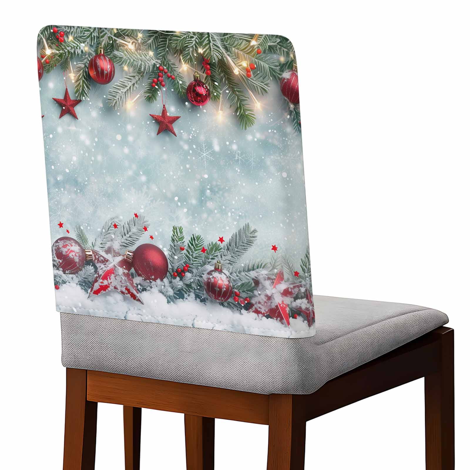 Christmas Chair Covers Set of 1 Snowflakes Pine Branches Chair Back ...