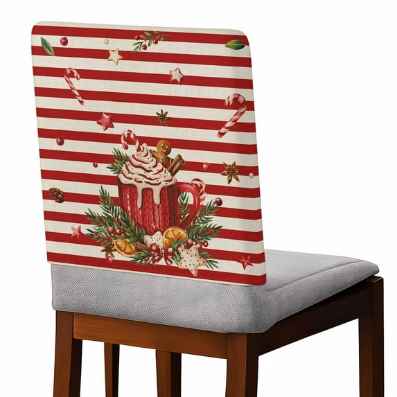 Christmas Chair Covers Set of 4 Watercolor Red Cappuccino Stripe Linen ...
