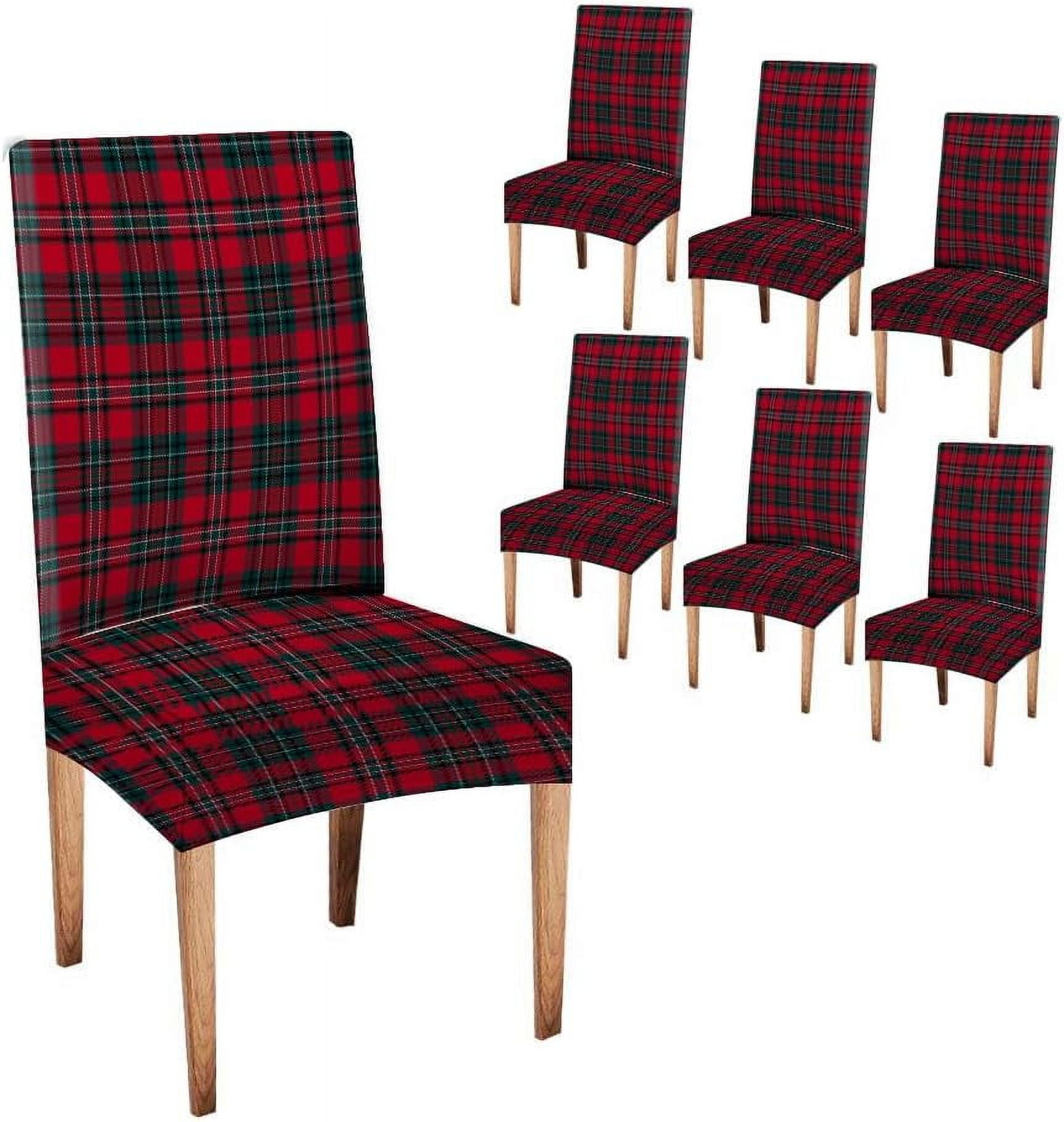 Christmas Chair Covers Set of 6,Red Green Tartan Plaid Scottish Spandex ...