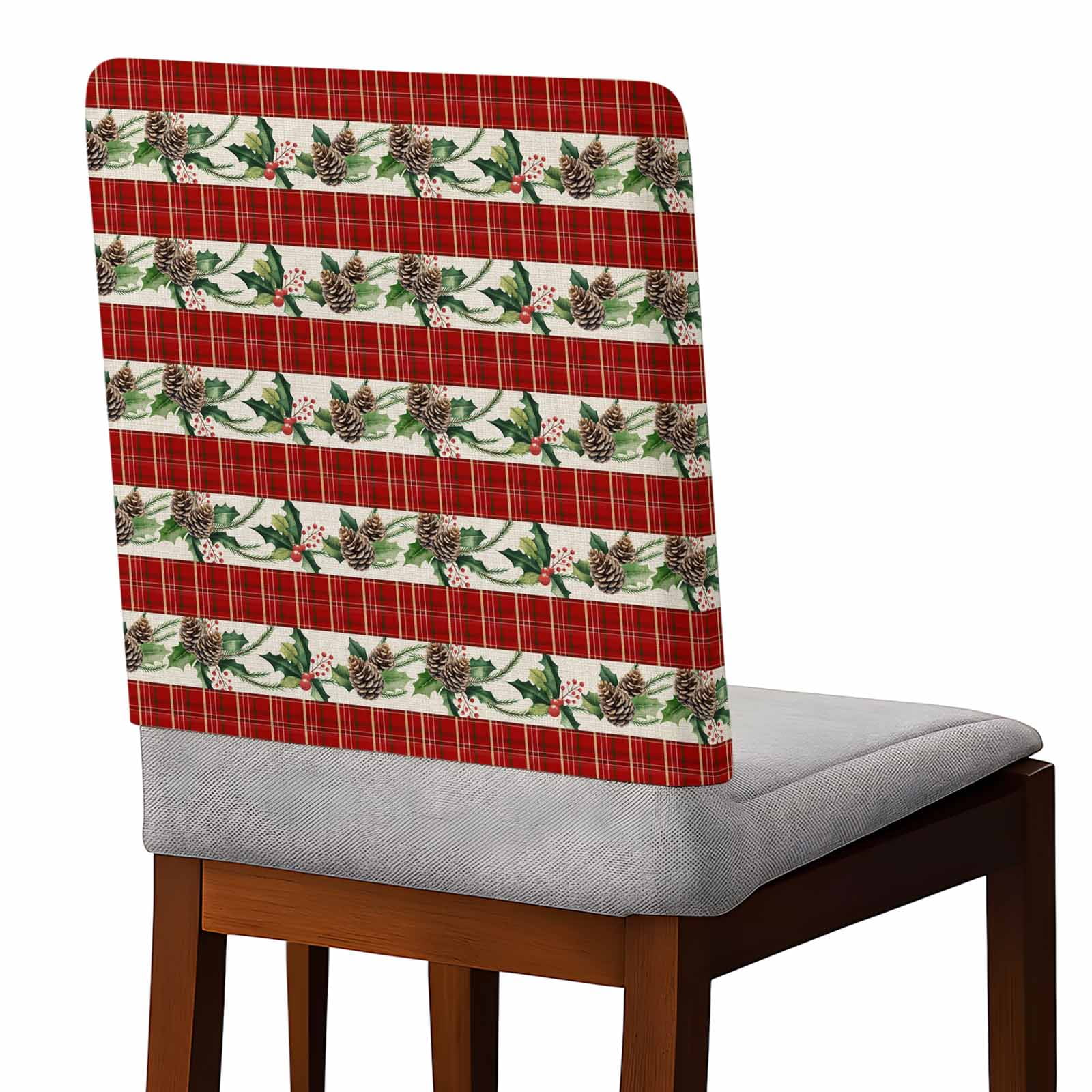 Christmas Chair Covers Set of 8 Berry Pine Cone Winter Pastoral Linen ...