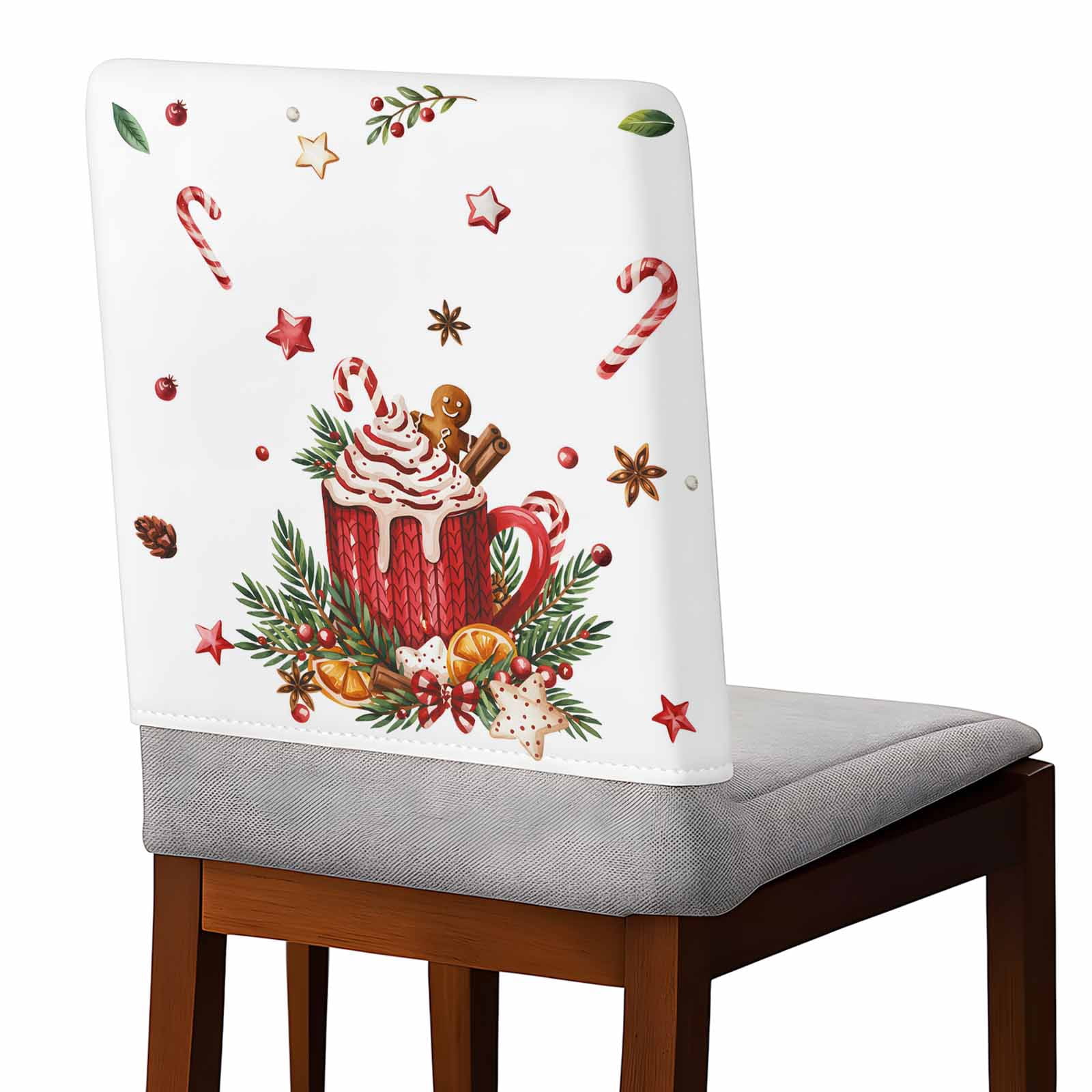 Christmas Chair Covers Set of 8 Watercolor Red Cappuccino Gingerbread ...