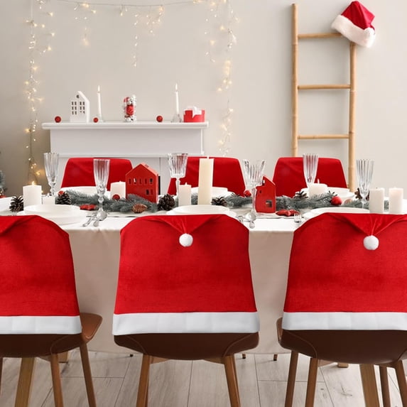 Christmas Chair Covers Set of 4, Santa Hat Chair Covers, Santa Hat for ...