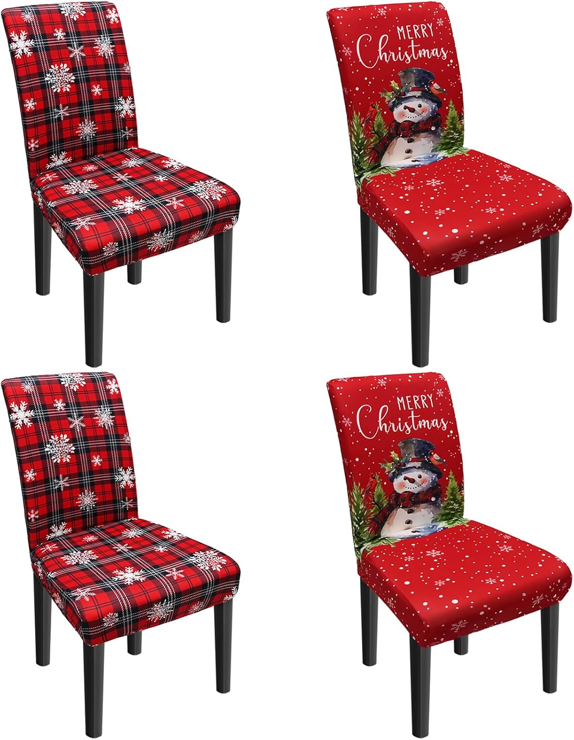Christmas Chair Covers Set of 4, Xmas Snowman Dining Chair Covers for ...