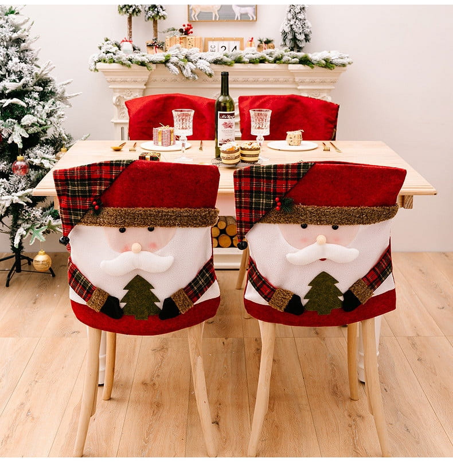 Christmas Chair Covers Winter Chair Back Covers Xmas Tree Snowman Let ...