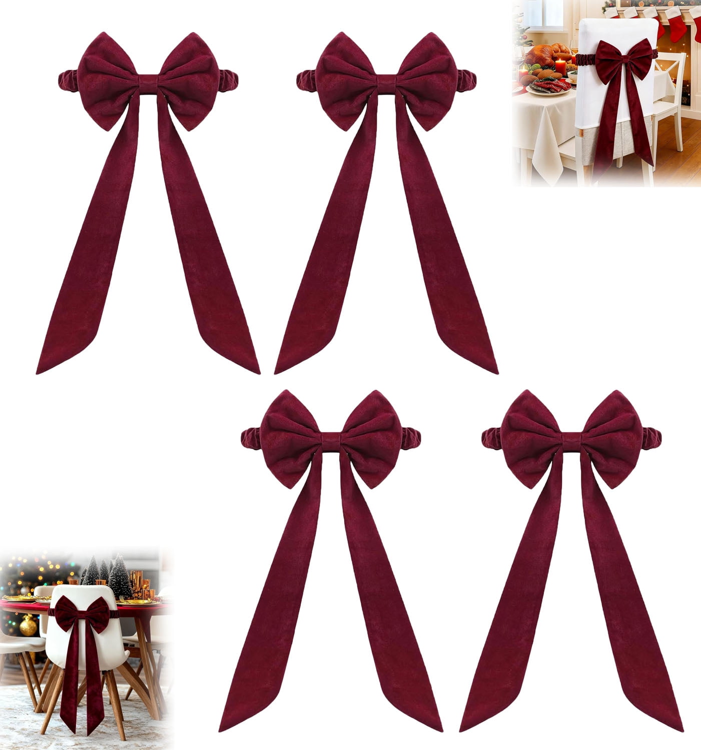 Christmas Chair Sashes Red Bows, Red Velvet Christmas Bows Covers ...