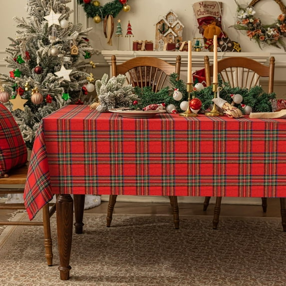 Christmas Checkered Square Tablecloth - Red Buffalo Plaid Linen Cotton ...