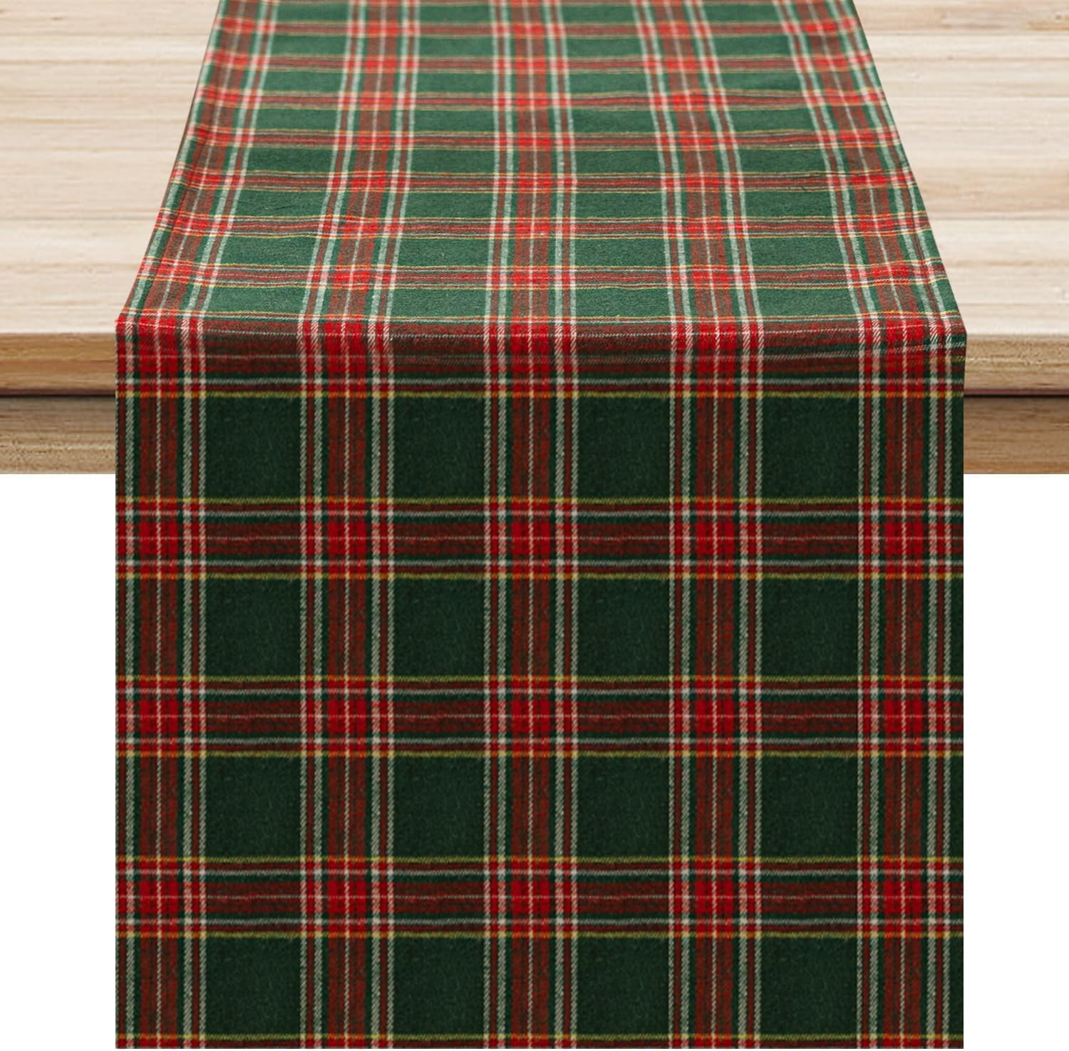 Christmas Checkered Tartan Table Runner - Green Buffalo Plaid Xmas ...
