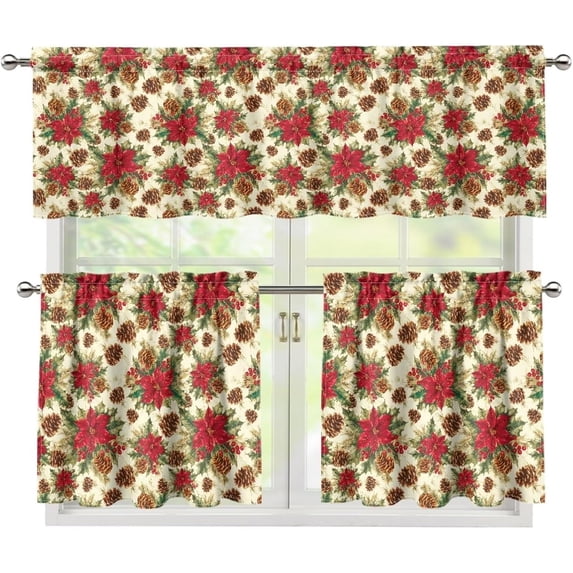 Christmas Cherry Kitchen Curtain Valance and Tiers Set 3 Pc Window ...