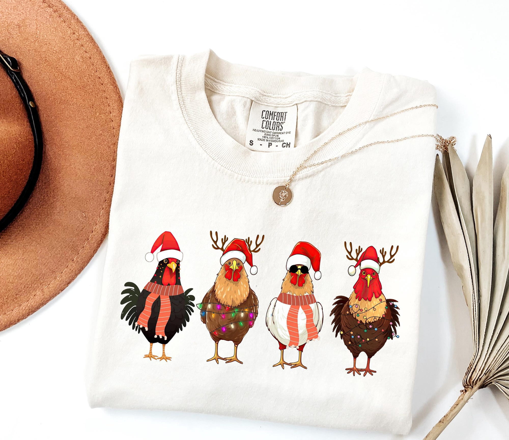 Christmas Chicken Apparel Funny Holiday Gift Christmas Lights Tee Merry ...