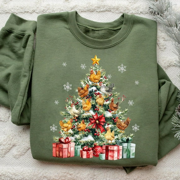 Christmas Chicken Coquette Bow Sweatshirt, Chicken Christmas Tree ...