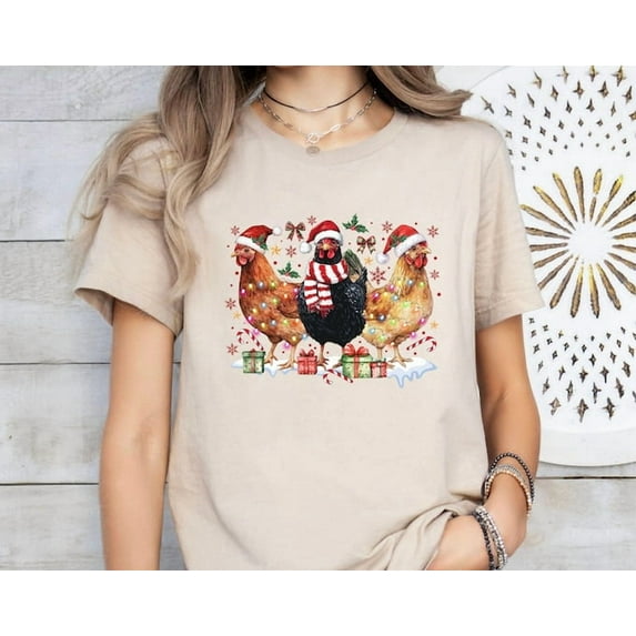 Christmas Chicken Coquette Bow T-Shirt, Christmas Chicken Shirt ...