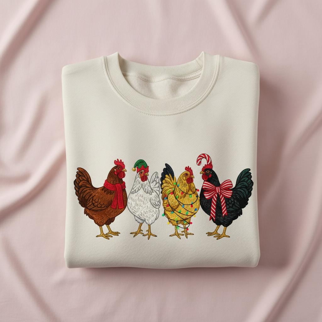 Christmas Chicken Embroidered Sweatshirt, Funny Chicken Xmas Sweater ...