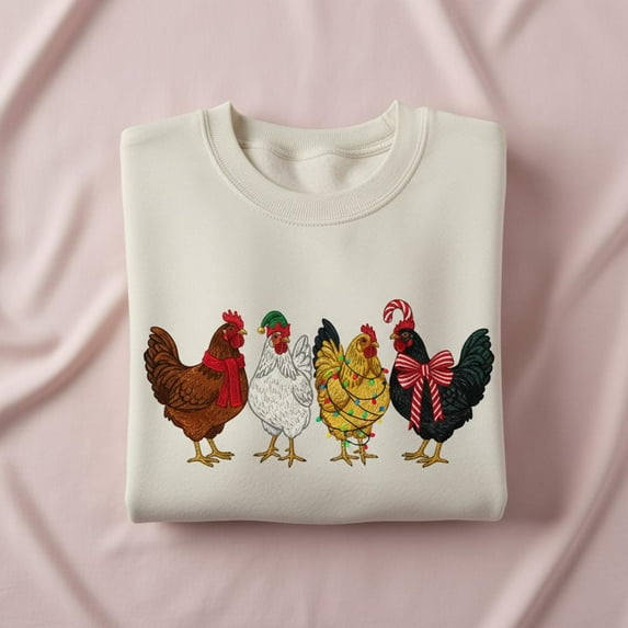 Christmas Chicken Embroidered Sweatshirt, Funny Chicken Xmas Sweater ...
