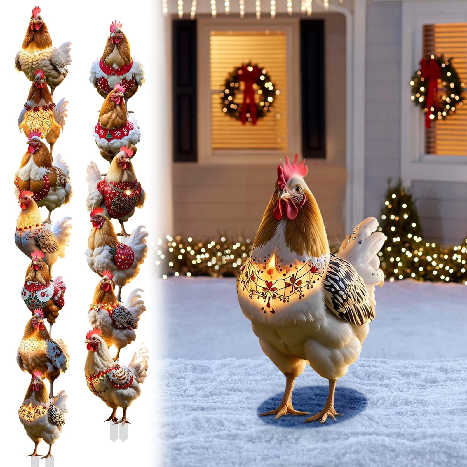 Christmas Chicken Ground Stake Decorations - Outdoor Garden & Farm Yard ...
