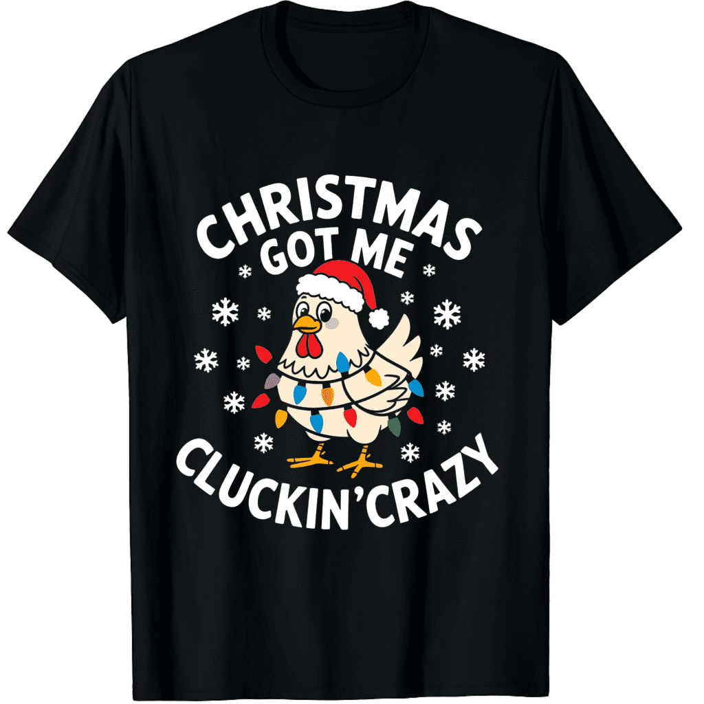 Christmas Chicken Lights Santa Hat Black Short Sleeve T-Shirt for Men ...
