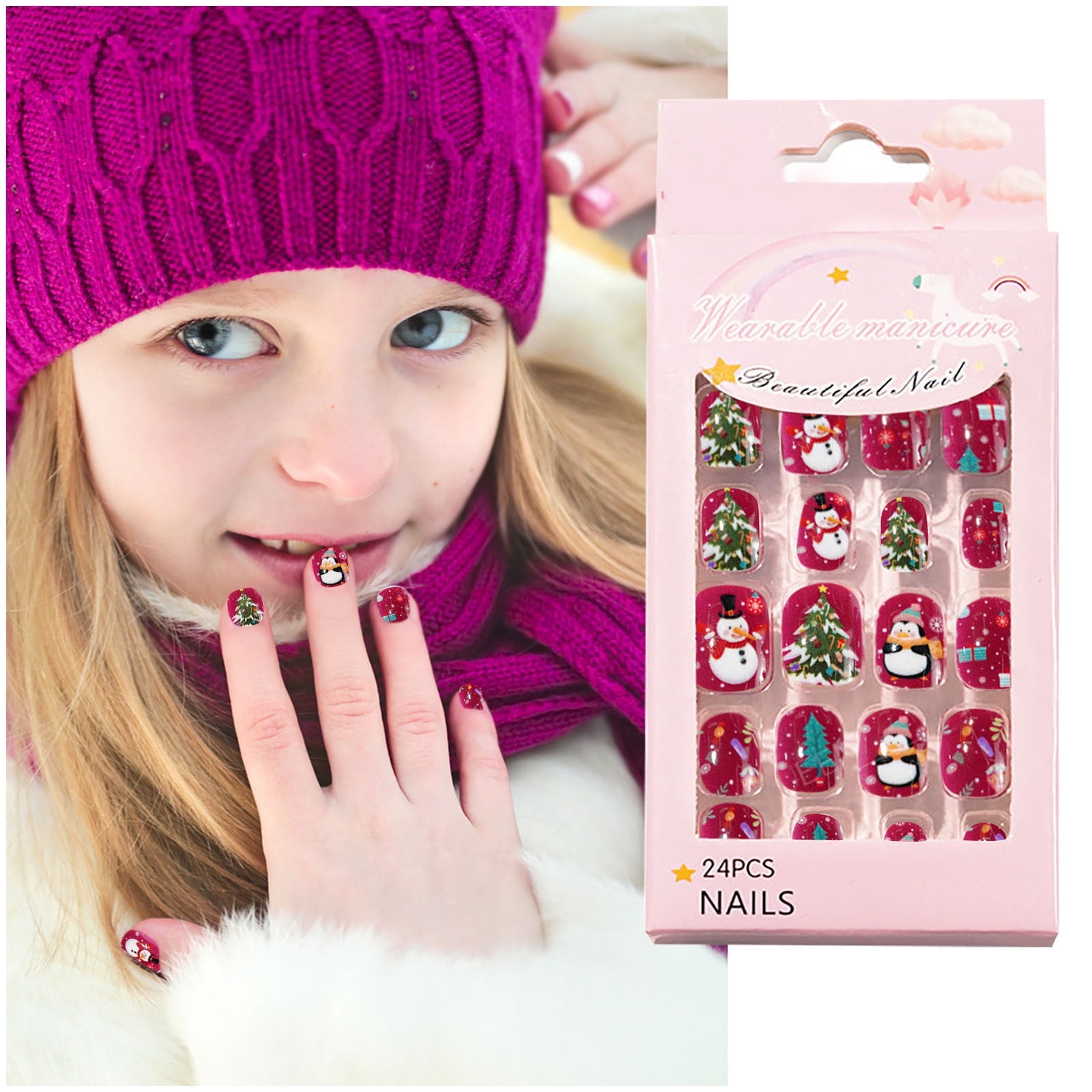 Christmas Children’s Nail Stickers - 24pc Cute Wearable Pack for Kids ...