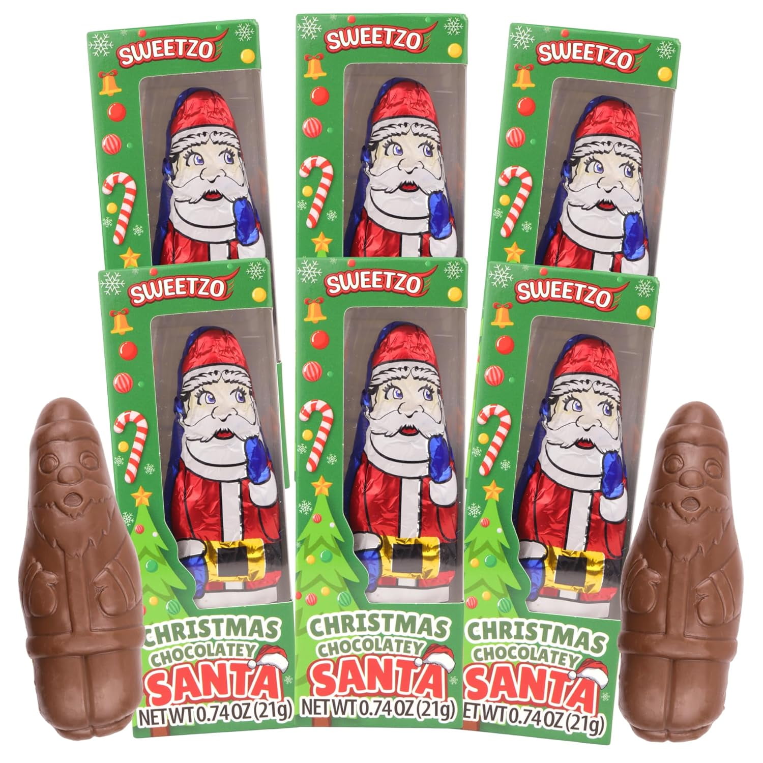 Christmas Chocolatey Santas, Stocking Stuffer Candy, Pack of 6, 0.74 ...