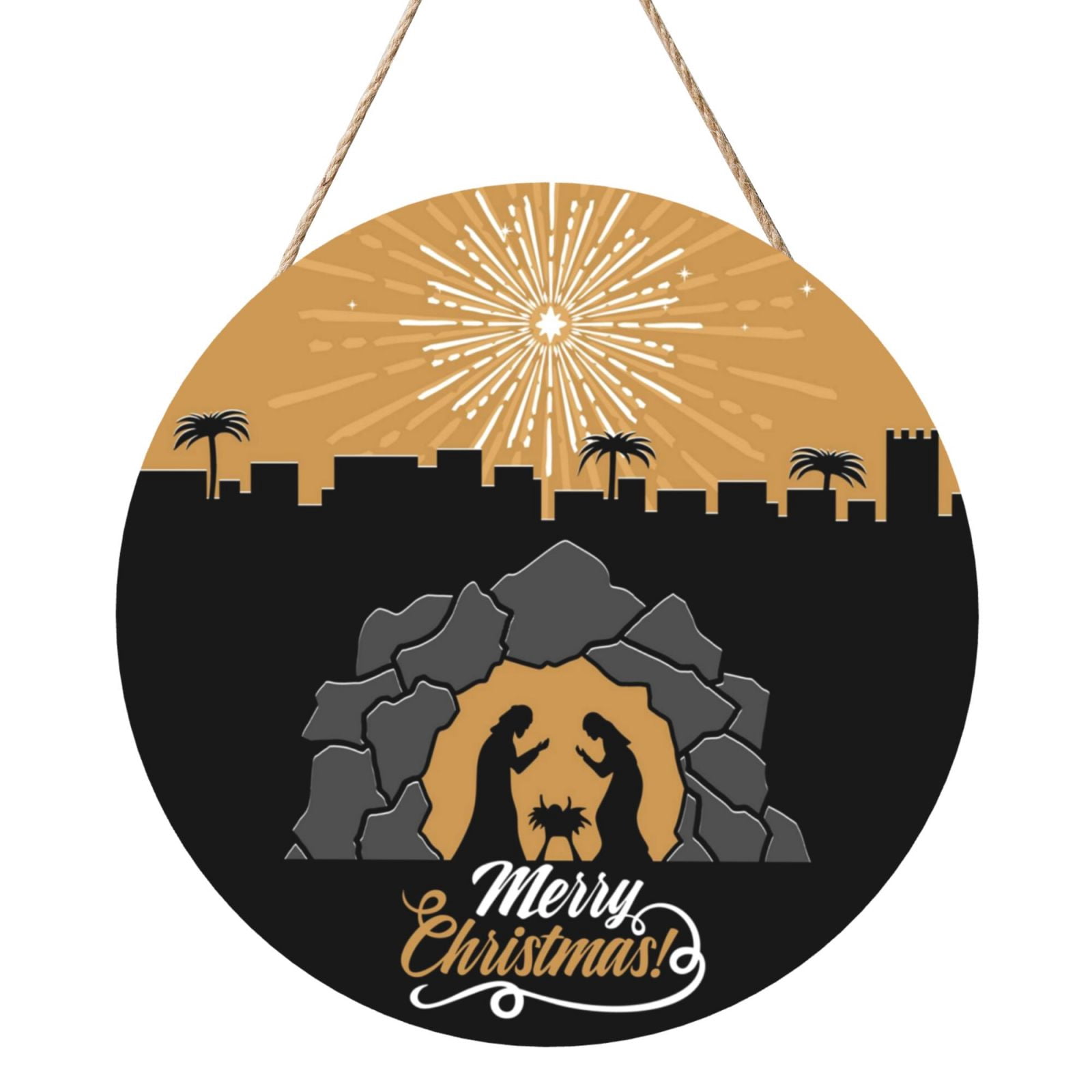 Christmas Christian Nativity Scene Wooden Hanging Sign Ornament Welcome ...