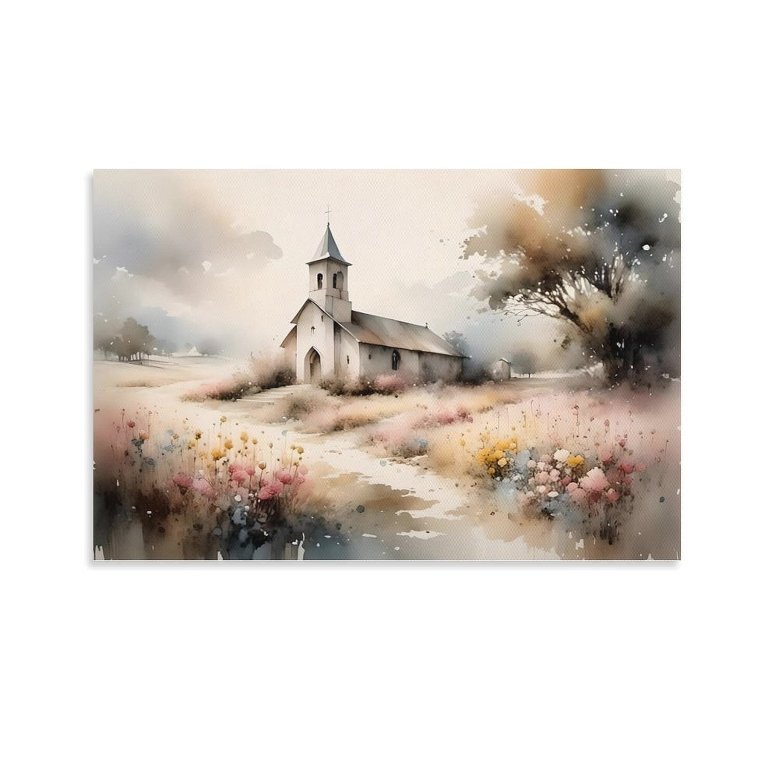 Christmas Christian Wall Art Country Church Watercolor Art Poster Bible ...