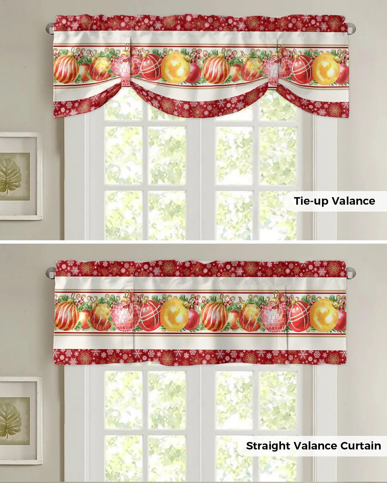 Christmas Christmas Ball Window Curtain Living Room Kitchen Cabinet Tie-up Valance Curtain Rod ...