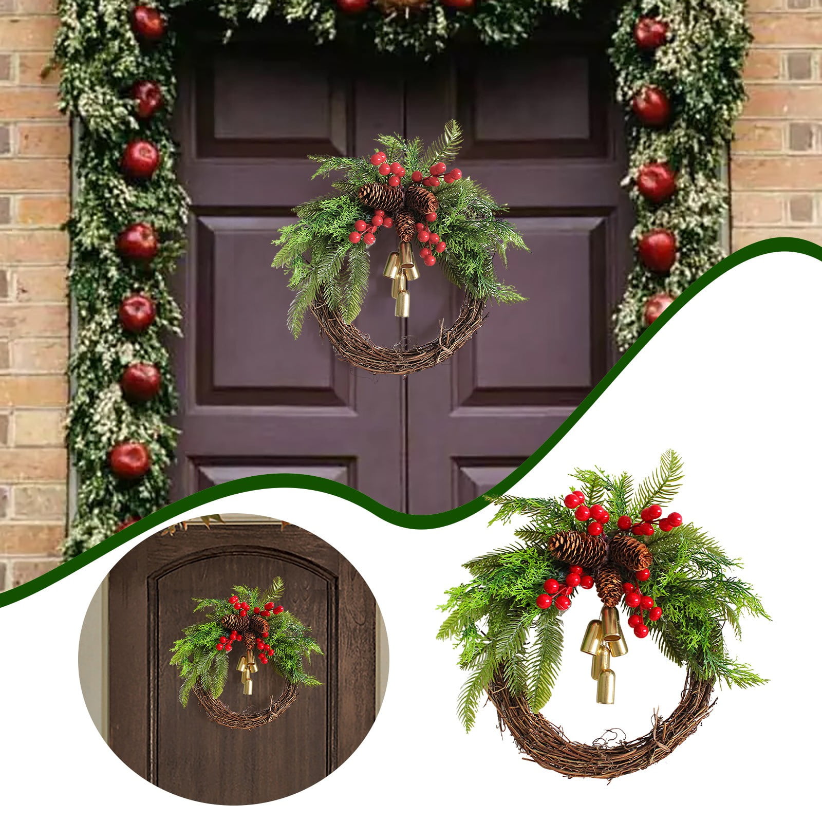 Christmas Christmas Wreath Farmhouse Garland Bell Garland Door Hanging ...