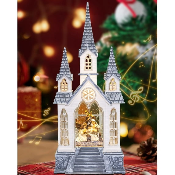 Christmas Church Nativity Snow Globe Light up Snowglobe with Music, 9.84" White Christmas Snow ...