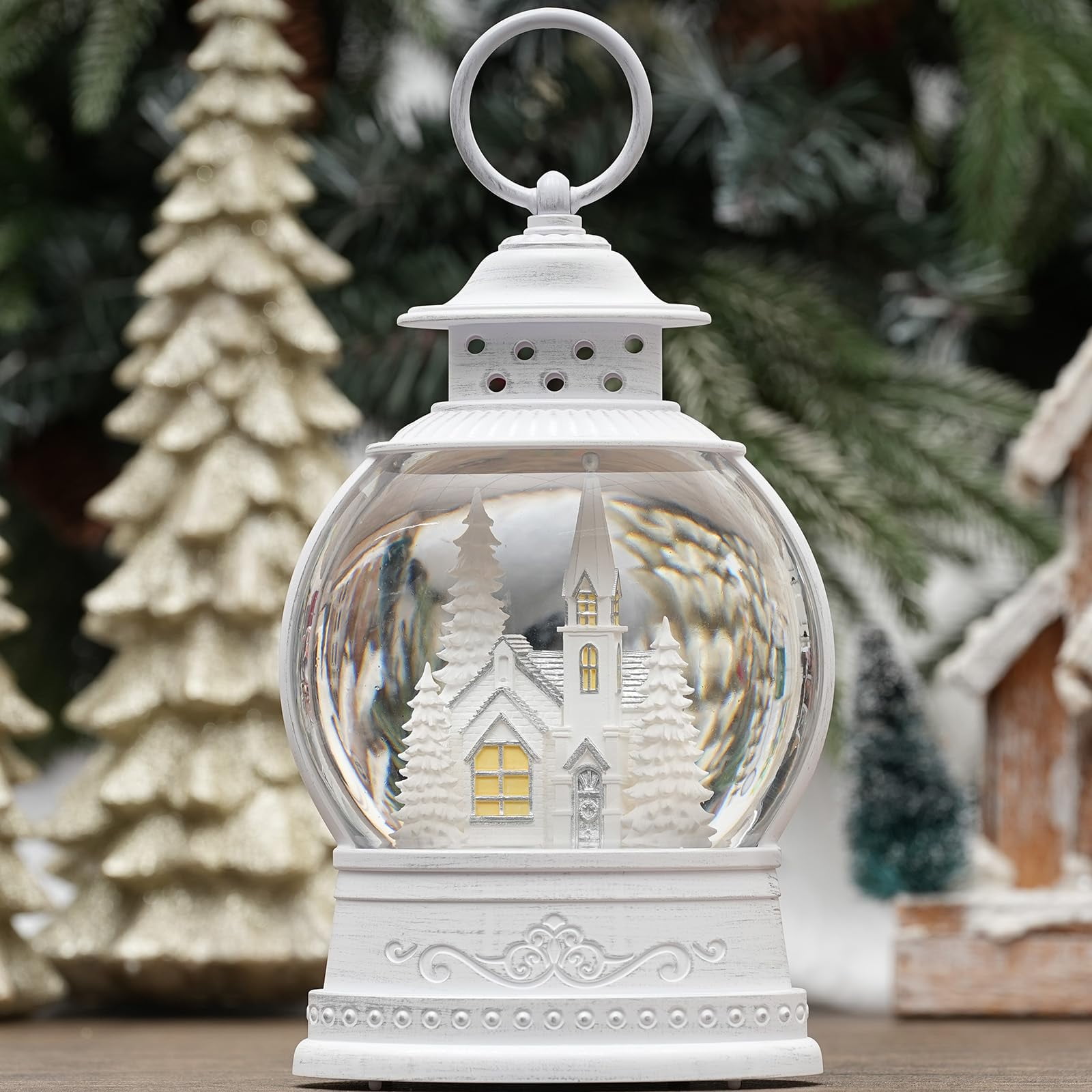 Christmas Church Snow Globe, Musical Snow Globe Lantern with Swirling ...