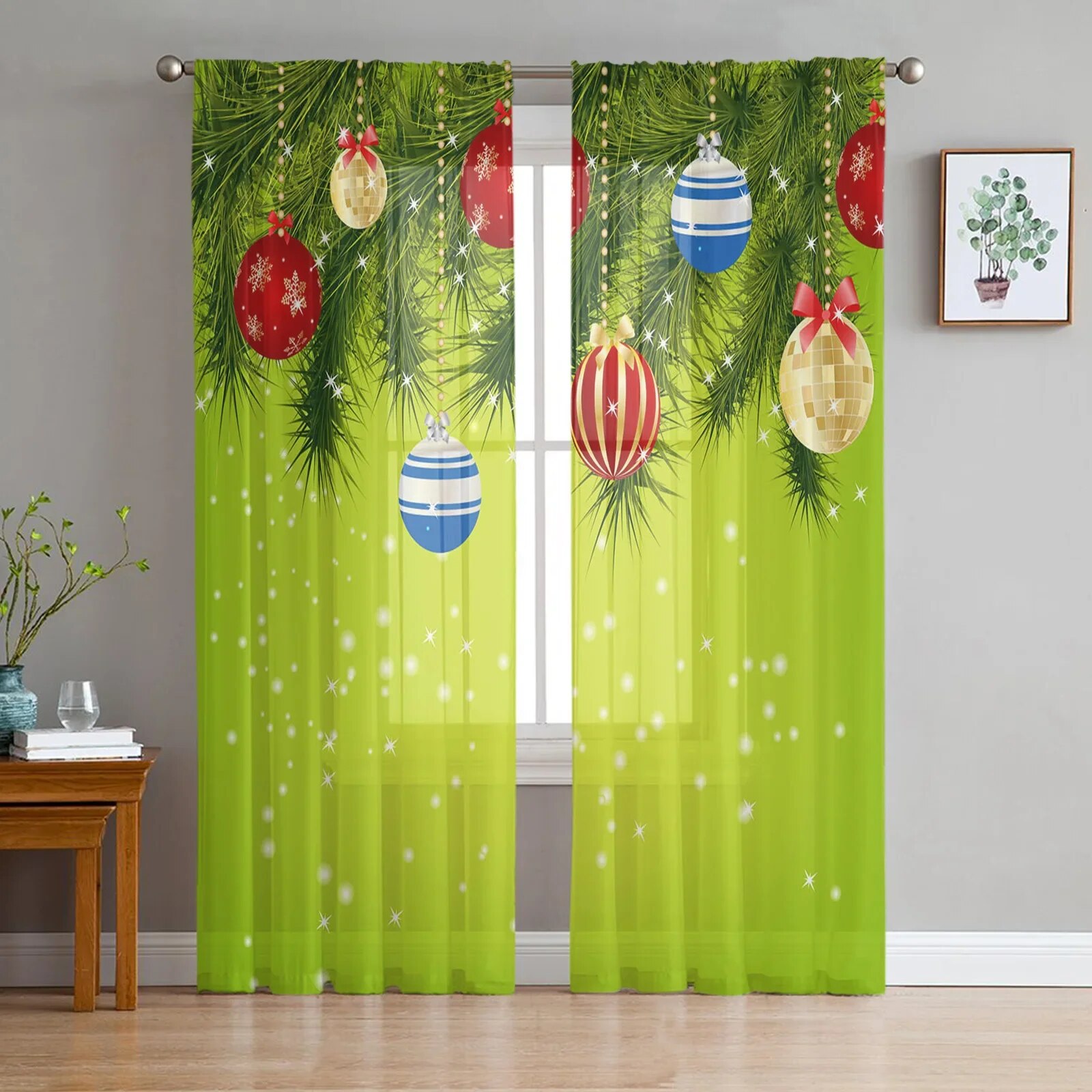 Christmas City Houses Building Castle Chiffon Sheer Curtains for Living ...