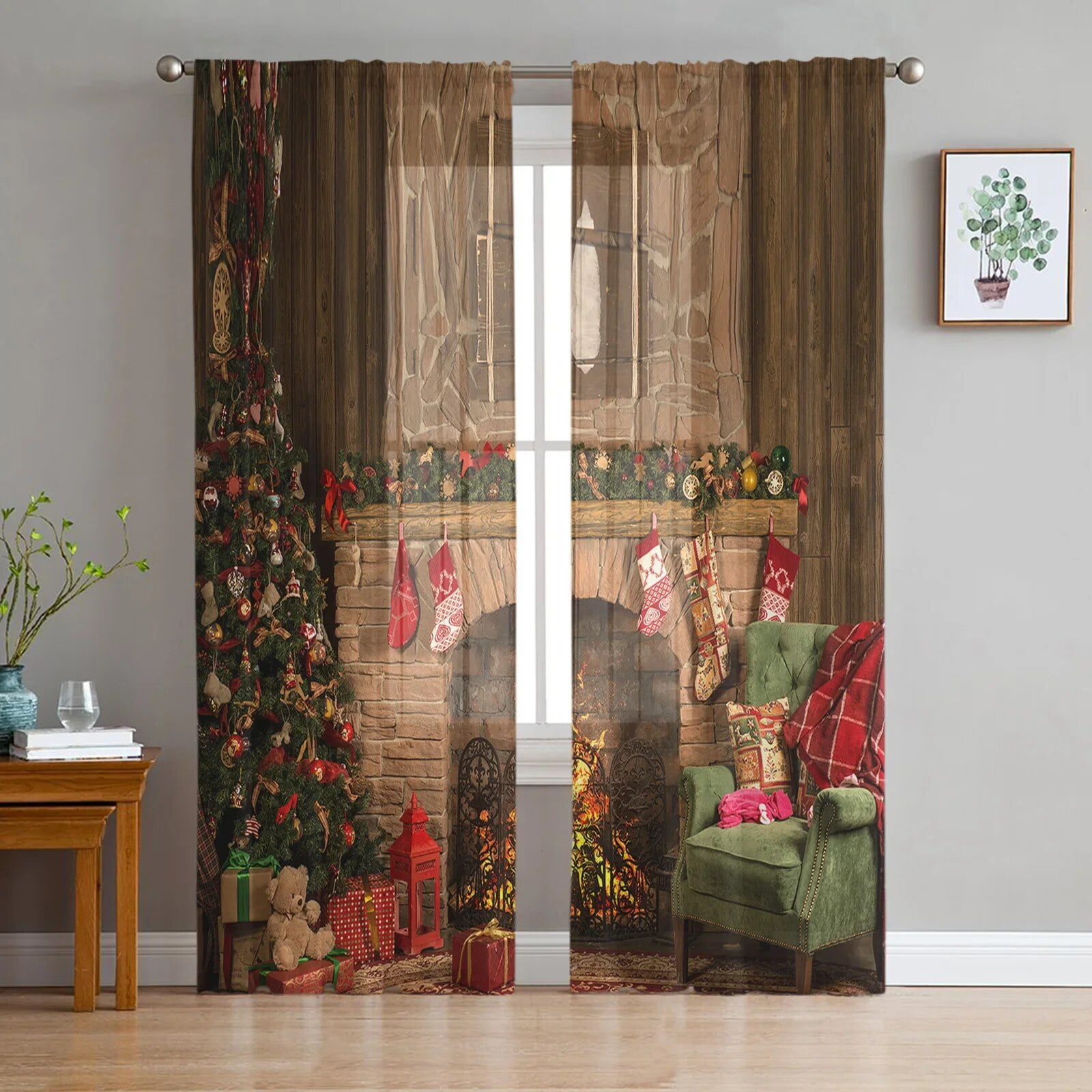 Christmas City Houses Building Castle Chiffon Sheer Curtains for Living ...