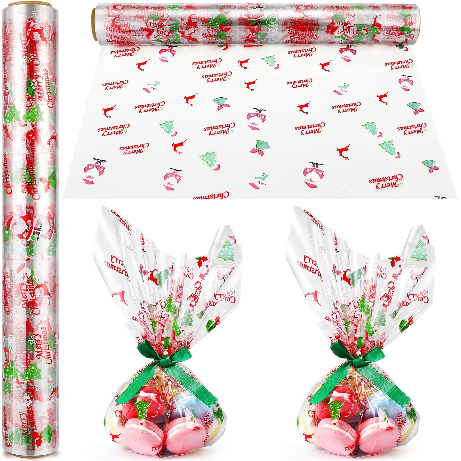 Christmas Clear Cellophane Wrap Roll, 2.5 Mil Cellophane Wrapping Paper Christmas Cellophane ...