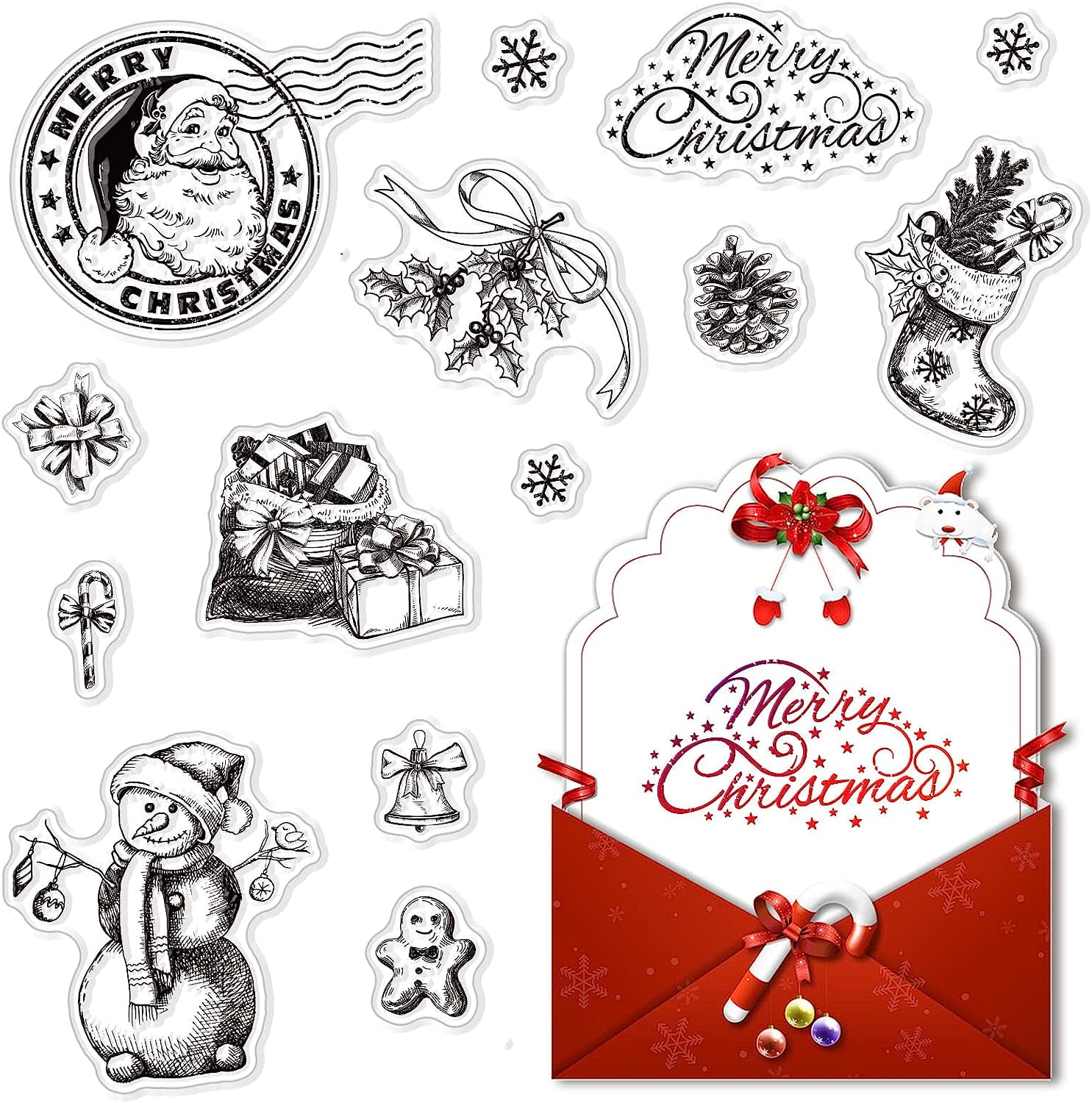 Christmas Clear Stamps Vintage Santa Claus Merry Christmas Snowman ...
