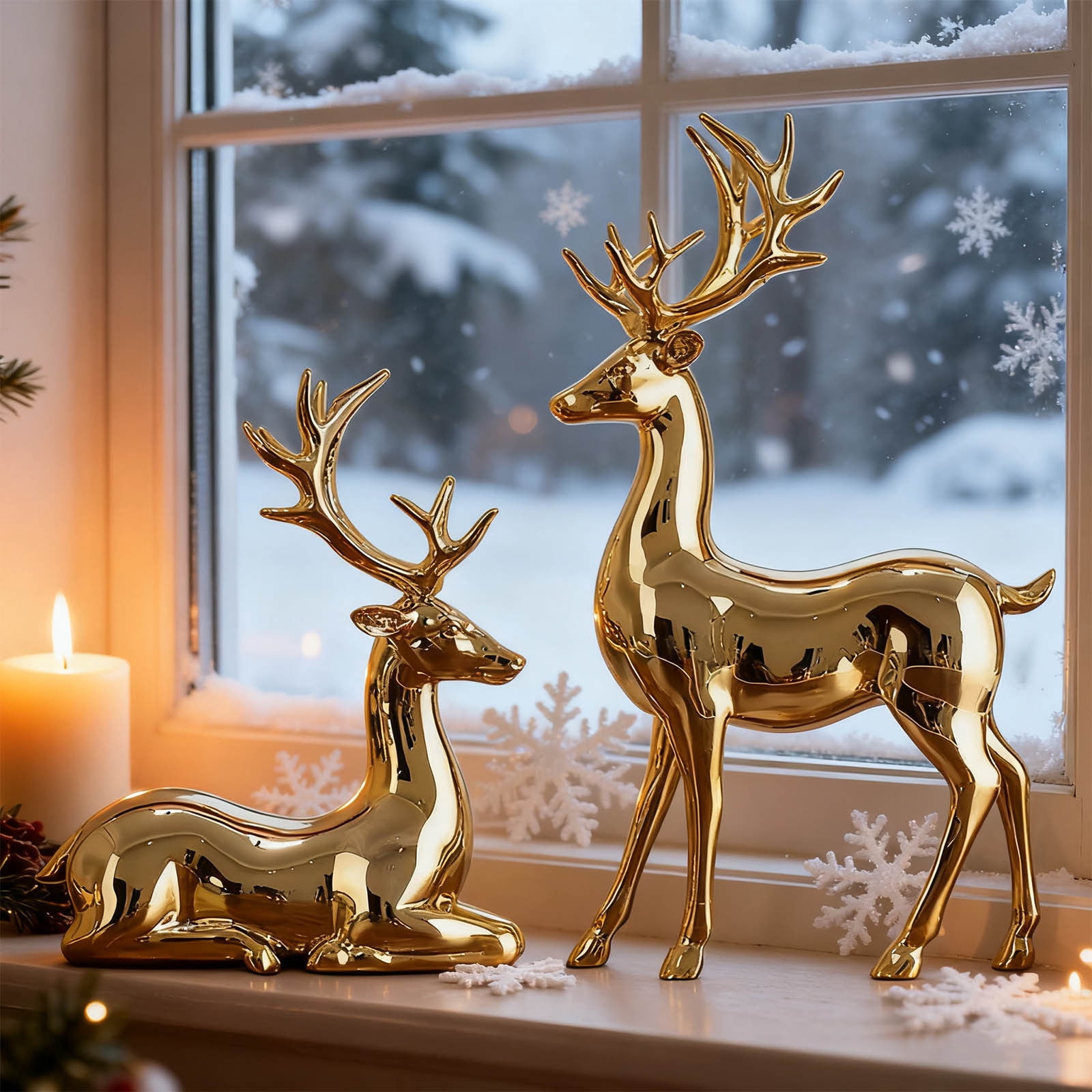 Christmas 2Pcs Christmas Reindeer Sculpture Electroplating Gold Resin ...