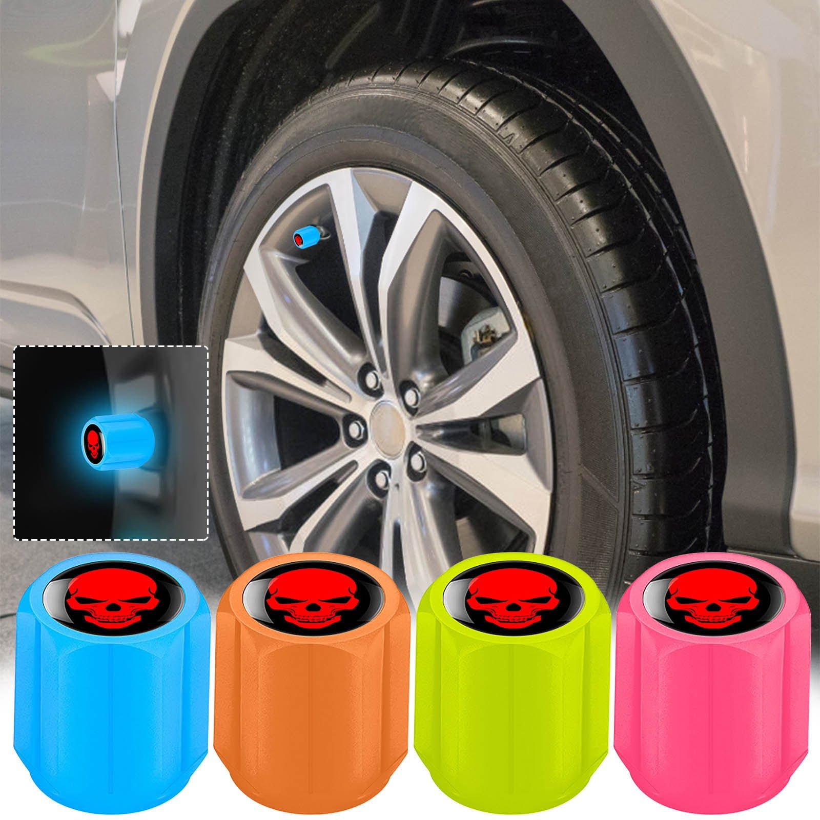 Christmas Clearance Luminous Skull-Themed Tire Caps for Cars & Bikes ...