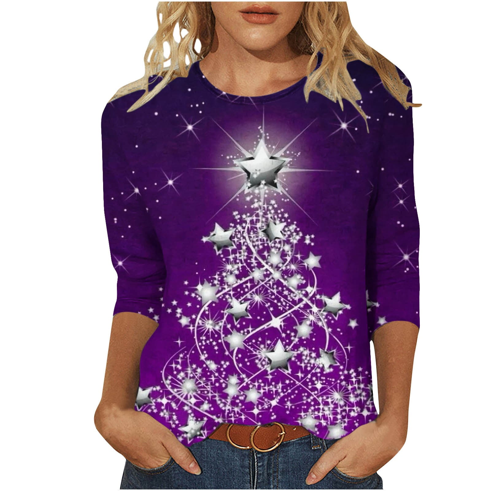 Christmas Clearance! Rvkxad Womens Christmas Tops 3/4 Sleeve Merry ...