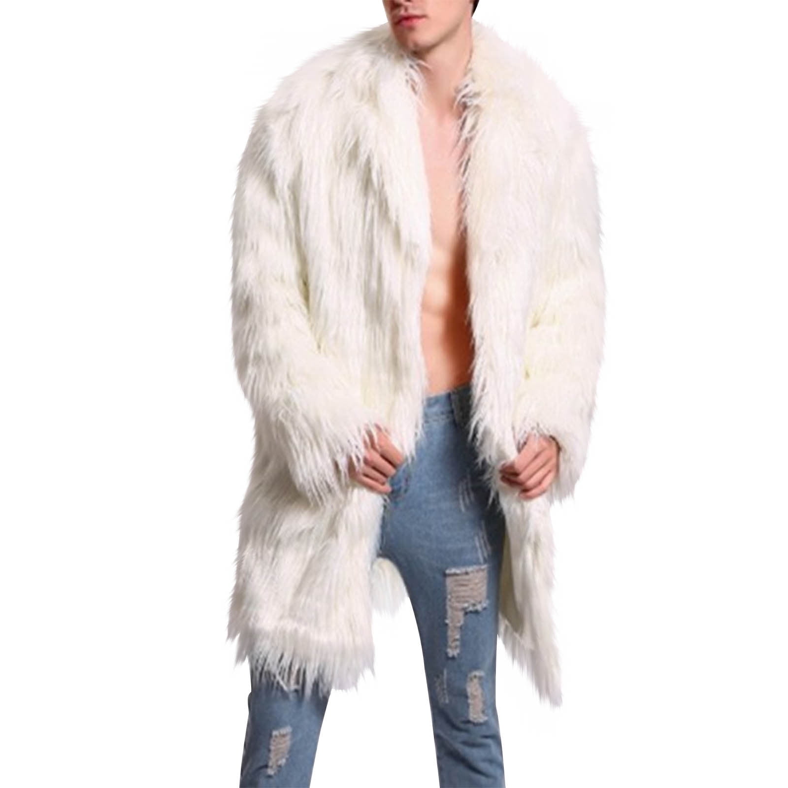 Christmas Clearance! ZVNAΖH Men's Faux Fur Jacket Fuzzy Fleece Open ...
