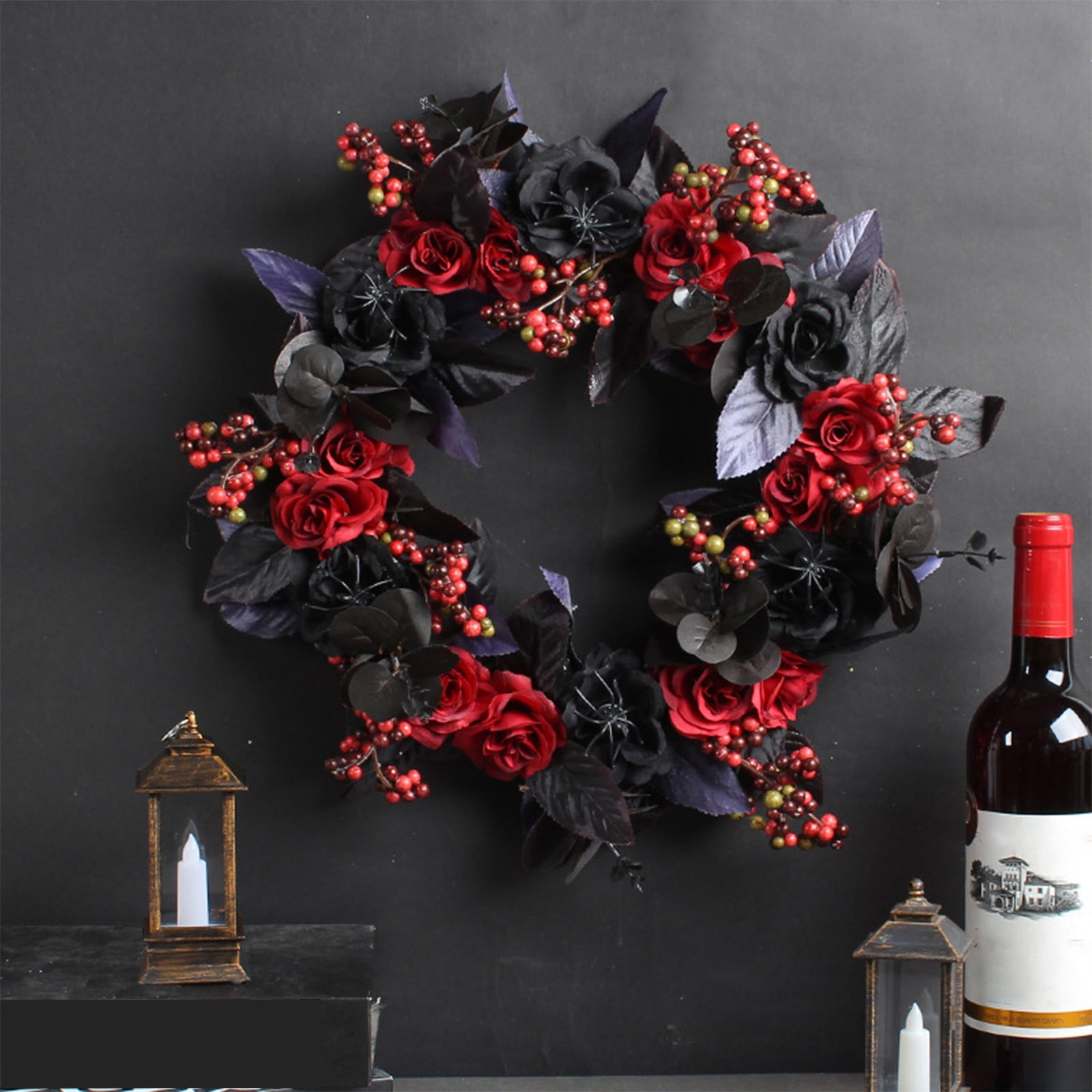 Christmas Clearance asxite Halloween Wreath,Black Halloween Door Wreath With Rose 15in Halloween ...