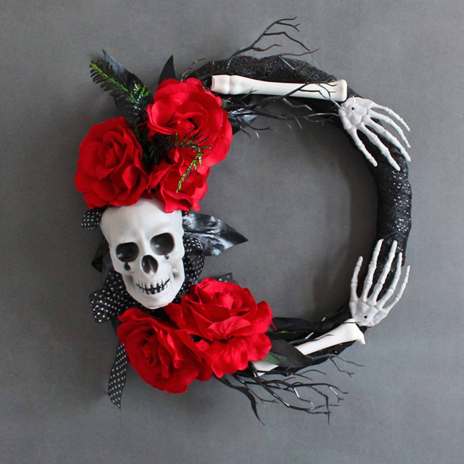 Christmas Clearance asxite Halloween Wreath,New Halloween Horror Skeleton Simulation Maple Leaf ...
