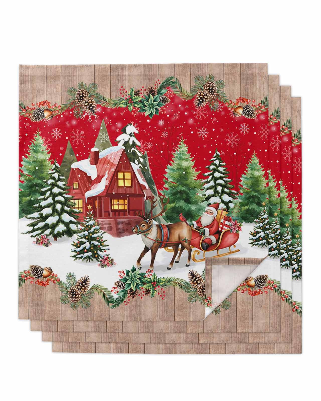 Christmas Cloth Napkins Set of 4 Reusable Dinner Napkins, Santa Claus ...