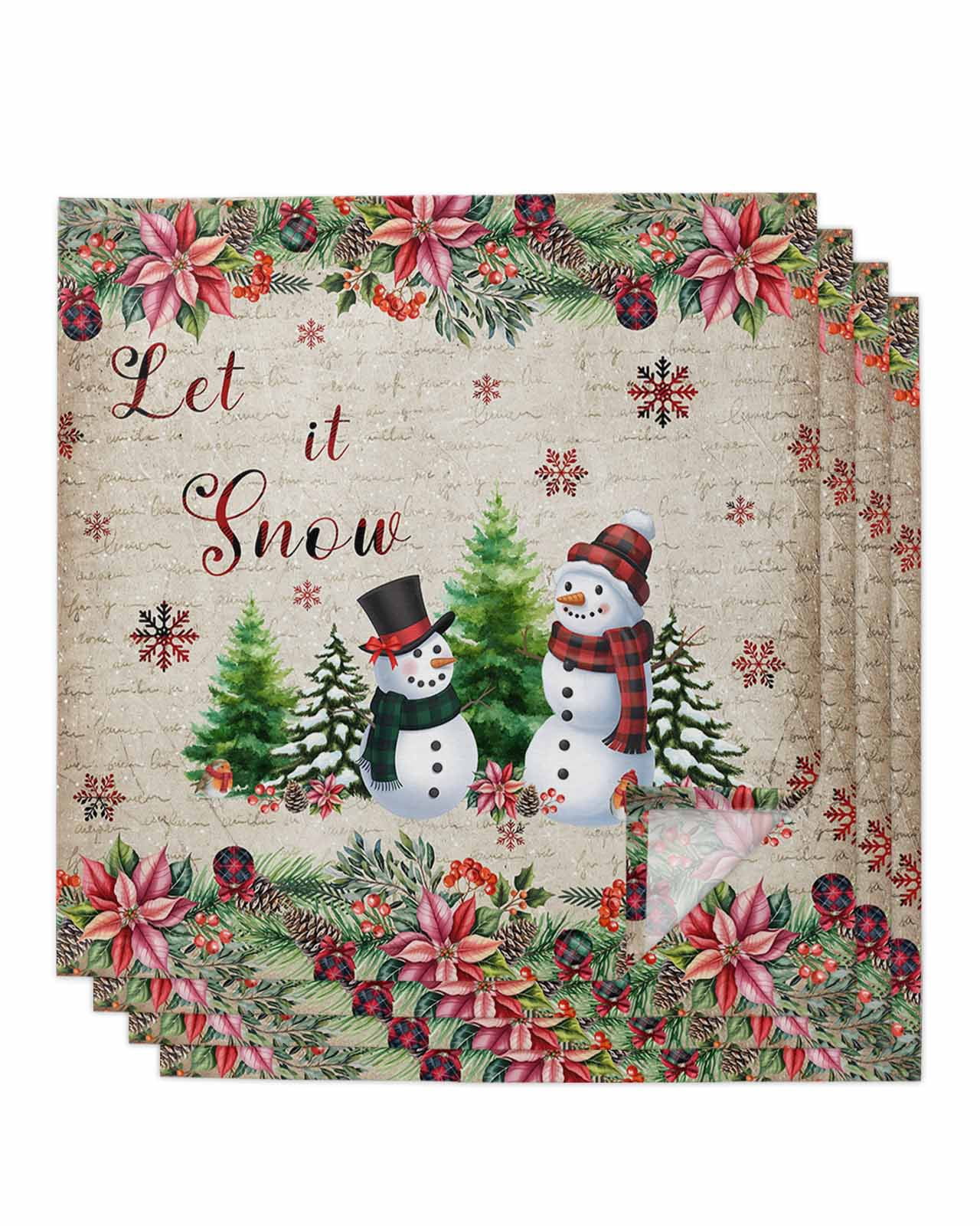Christmas Cloth Napkins Set of 4 Reusable Dinner Napkins, Snowman ...