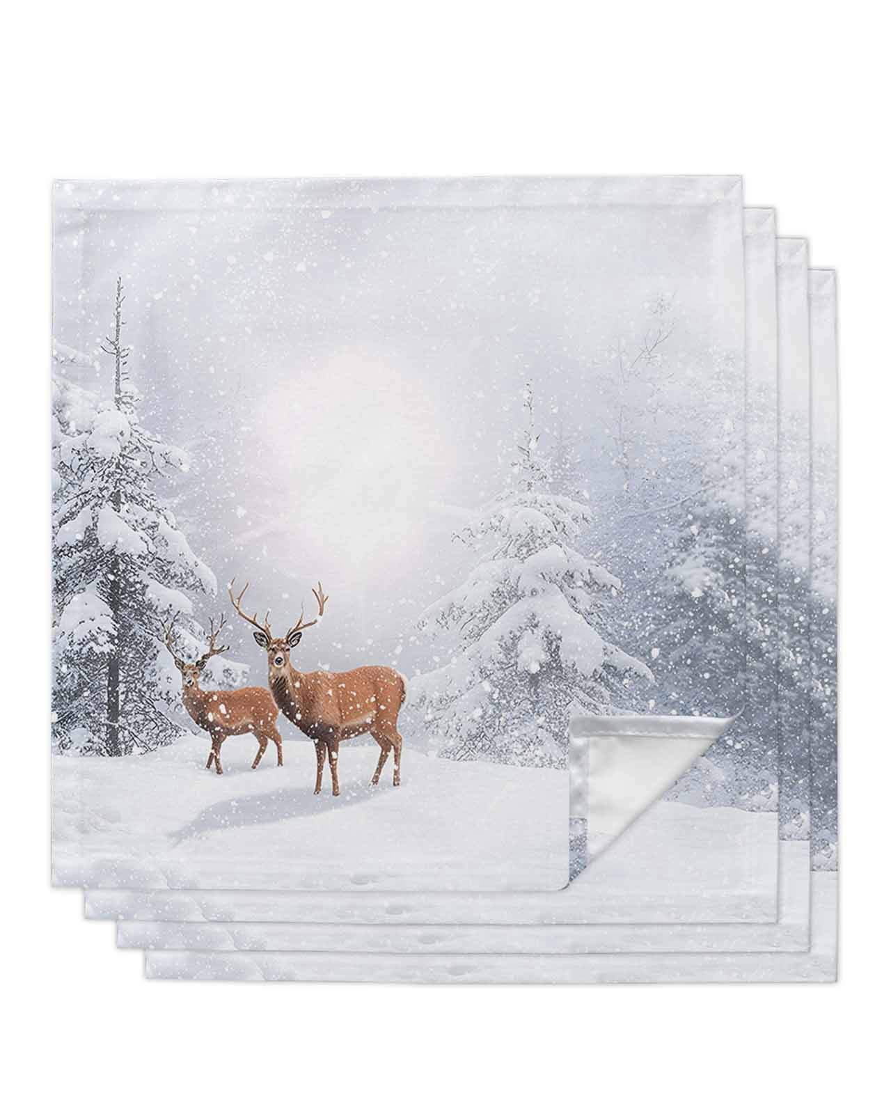 Christmas Cloth Napkins Set of 4 Reusable Dinner Napkins, Winter Deer ...