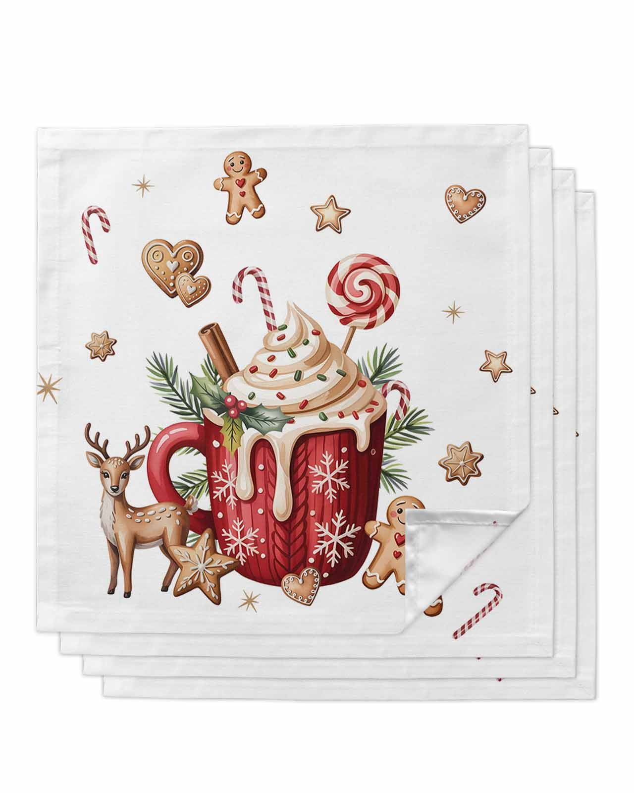 Christmas Cloth Napkins Set of 4 Reusable Dinner Napkins, Xmas Deer Ice ...