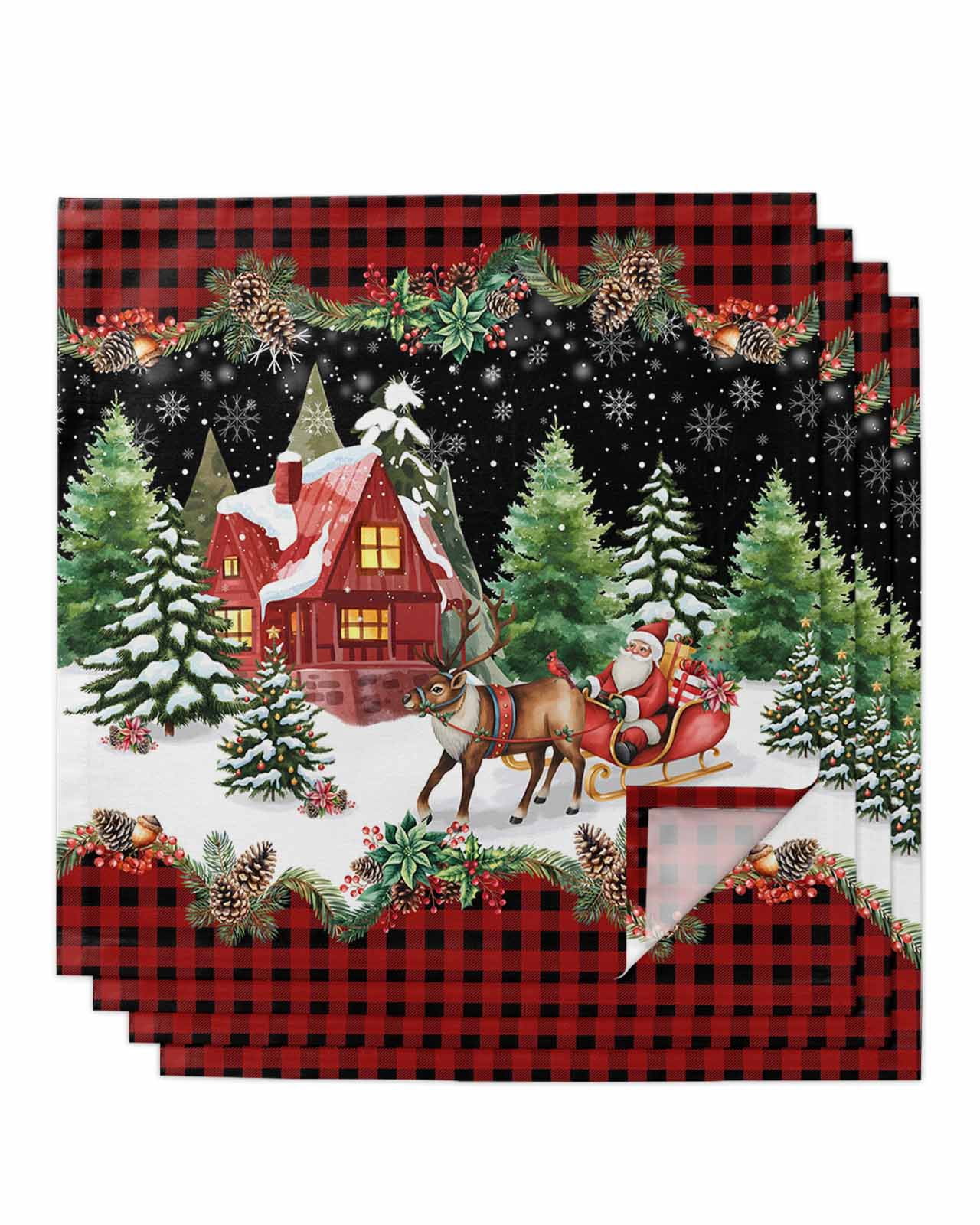 Christmas Cloth Napkins Set of 4 Reusable Dinner Napkins, Xmas Tree ...