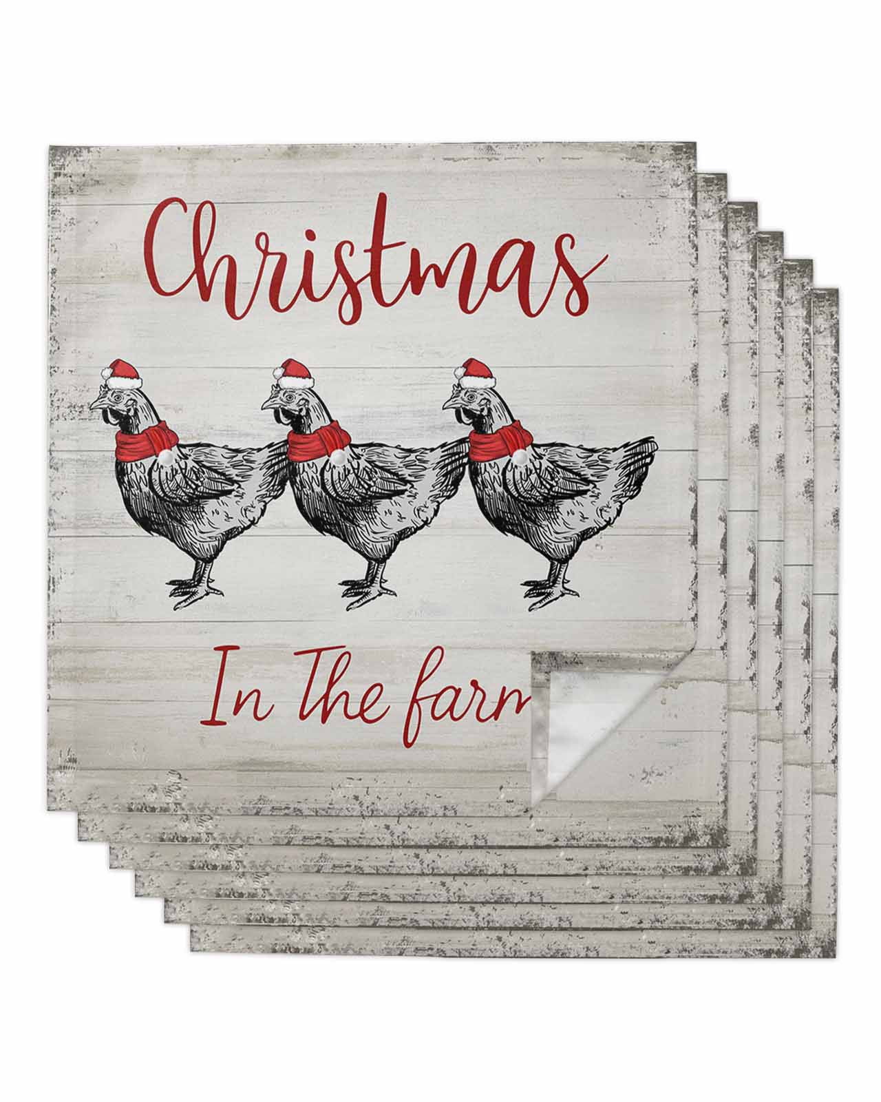 Christmas Cloth Napkins Set of 6 Reusable Dinner Napkins, Retro Chicken ...