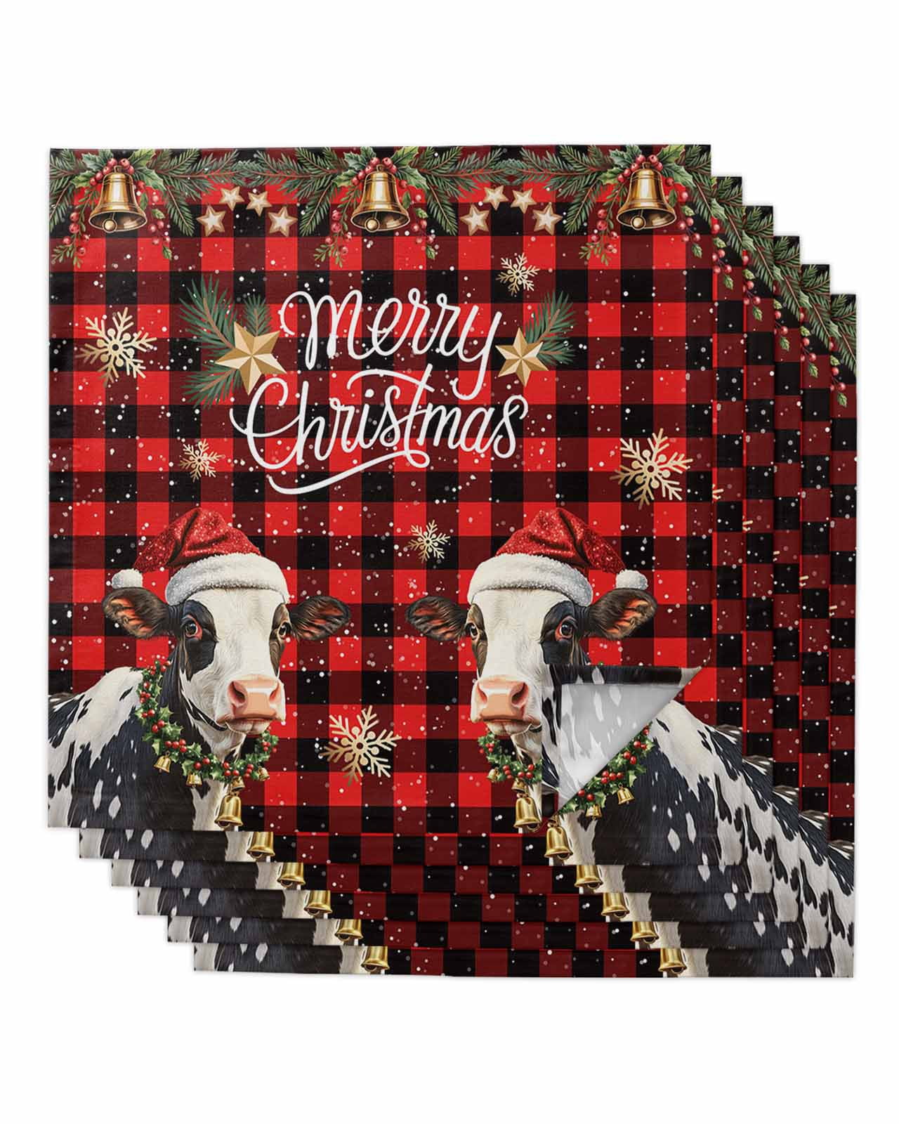 Christmas Cloth Napkins Set of 6 Reusable Dinner Napkins, Winter Cow ...