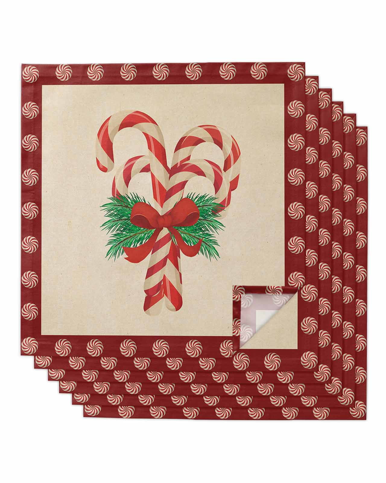 Christmas Cloth Napkins Set of 6 Reusable Dinner Napkins, Xmas Candy ...