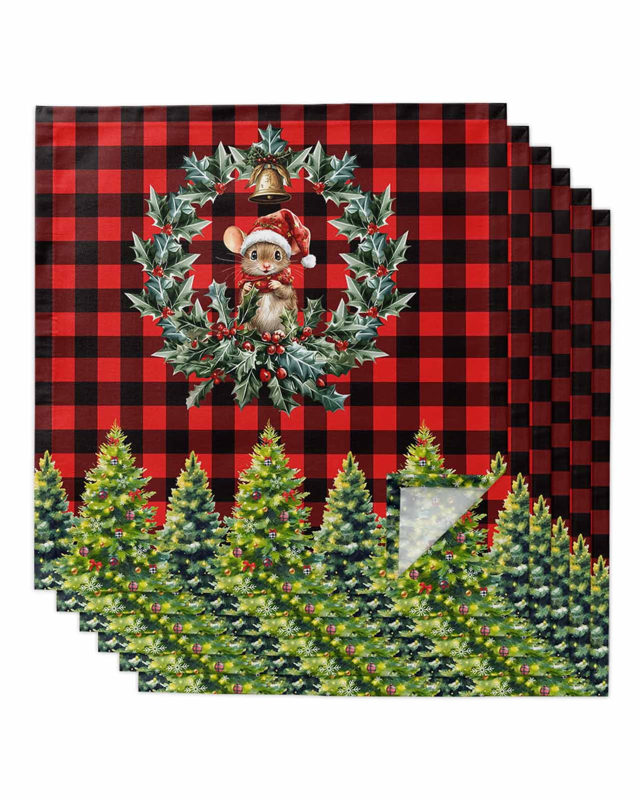 Christmas Cloth Napkins Set of 6 Reusable Dinner Napkins, Xmas Tree ...