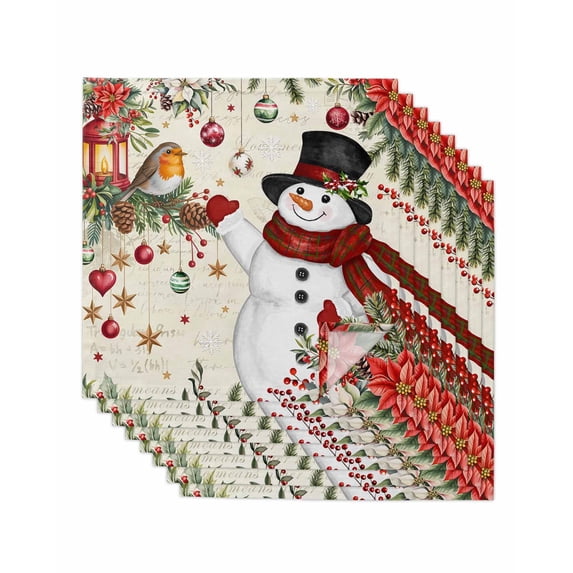Christmas Cloth Napkins Set of 8 Reusable Dinner Napkins, Snowman Xmas ...
