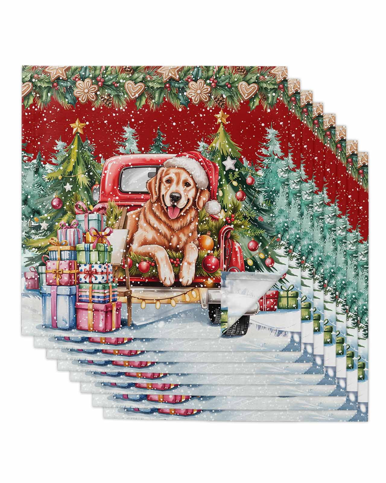 Christmas Cloth Napkins Set of 8 Reusable Dinner Napkins, Winter Xmas ...