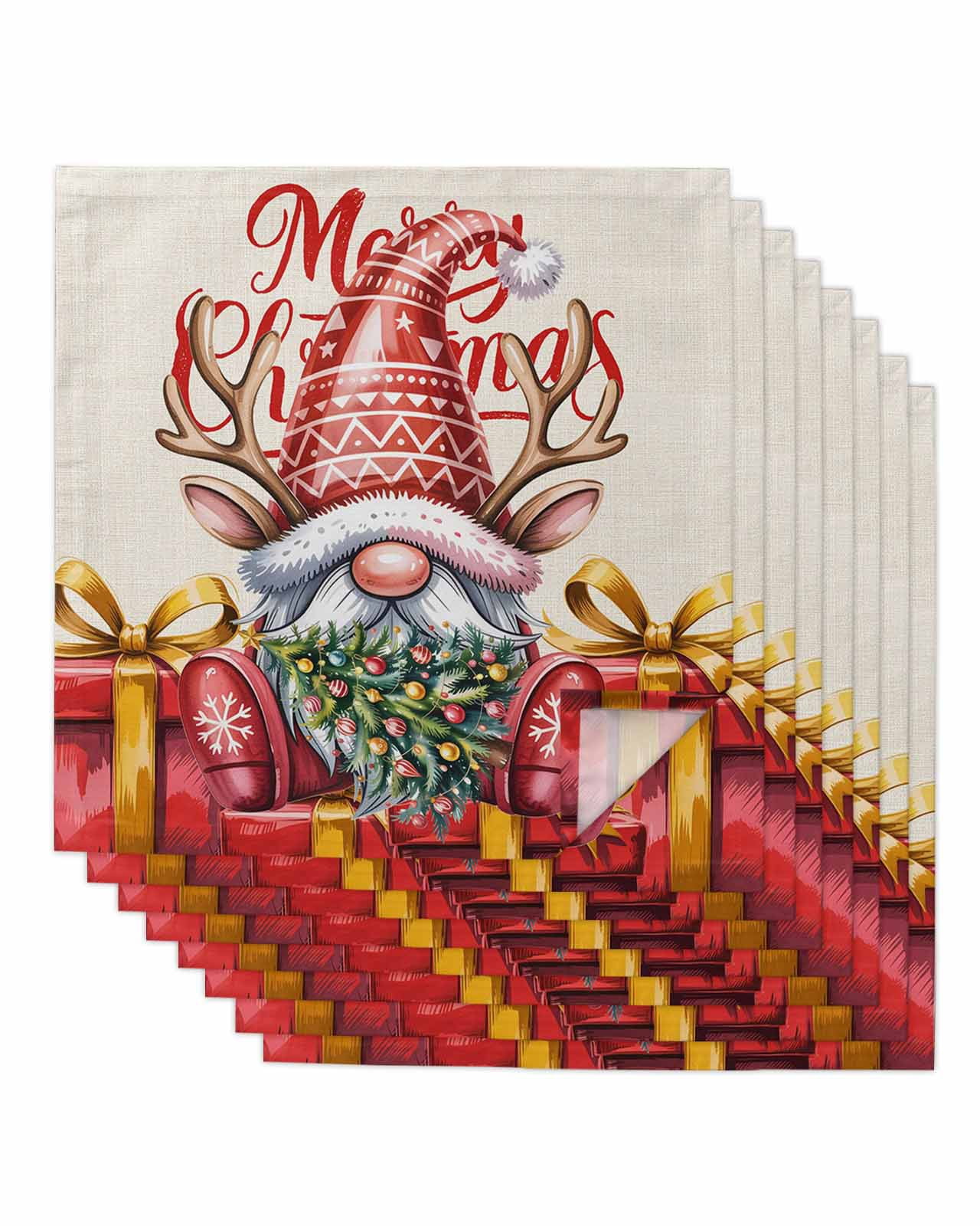 Christmas Cloth Napkins Set of 8 Reusable Dinner Napkins, Xmas Gnomse ...