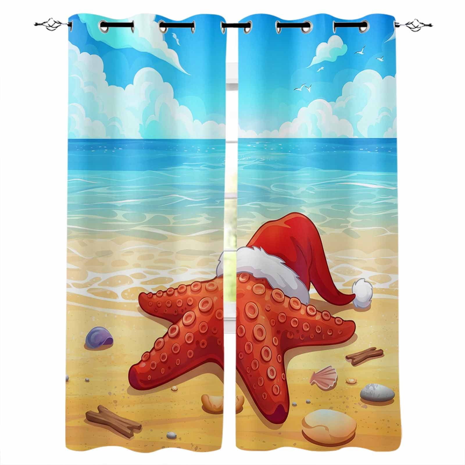 Christmas Coastal Blackout Curtains for Bedroom Living Room Darkening ...